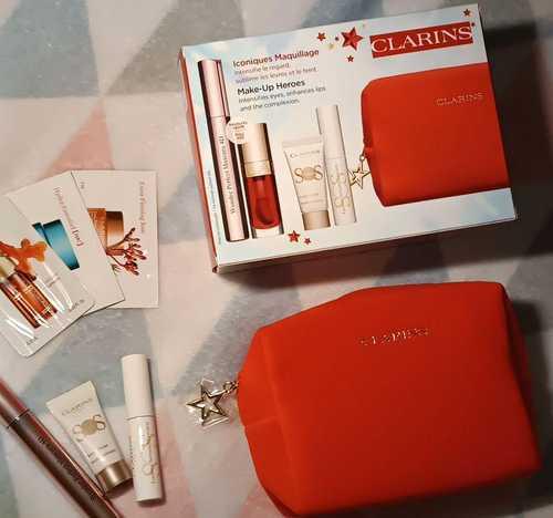 Clarins набор в косметичке (тушь, праймер, база)