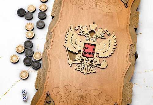 Нарды большие деревянные Герб России 50х50 новые
