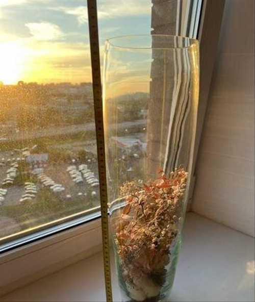 Высокая стеклянная ваза 50 см