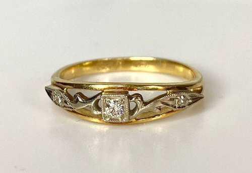 Золотое советское кольцо с бриллиантами 750 проба