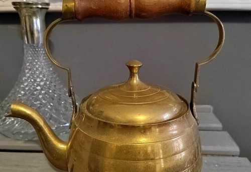 Красивый Круглый Антикварный Чайник из Латуни