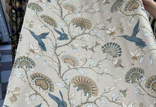 Ткань для штор морис Инжир и голубые птицы