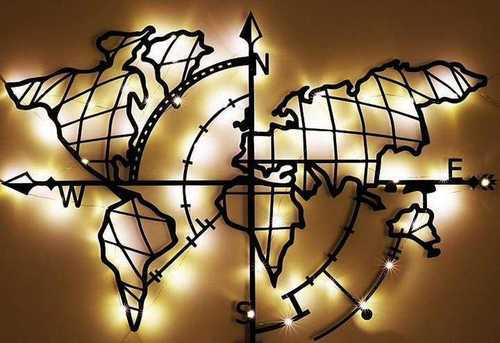 Настенное панно из металла "Карта мира"