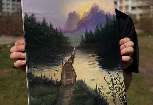 Картина маслом "Засыпающий лес"