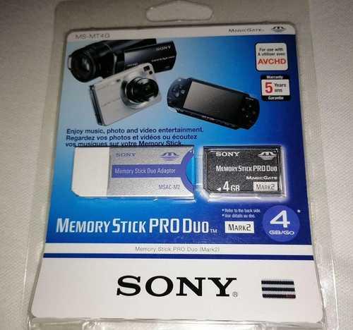 Sony Memory Stick Pro Duo Mark2, 4Gb, MS-MT4G