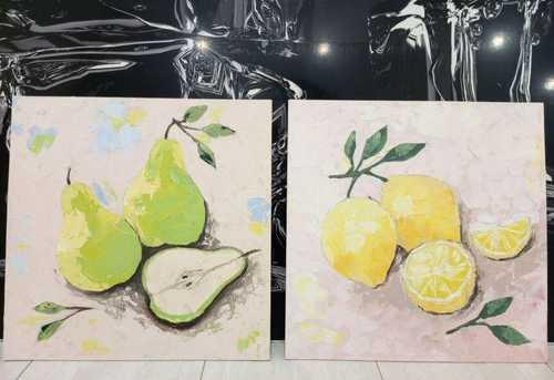 Картина маслом, диптих "Груши и лимоны"