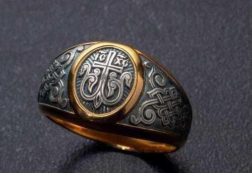 Охранный перстень мужской Крест, кольцо серебро 92