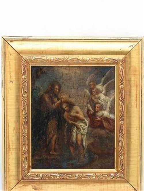 Антикварная Картина Икона Крещение Иисуса