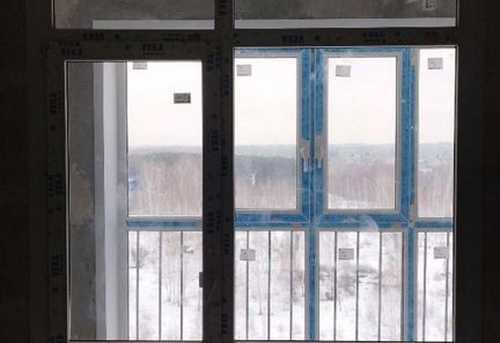 Окно витражное пластиковое с дверью, veka