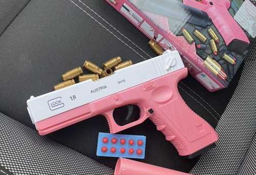 Розовый пистоле Глок 18 с гильзами (мягкие пульки)