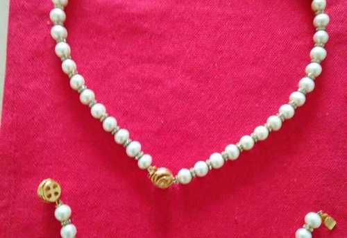 Ожерелье и браслет, серьги жемчуг
