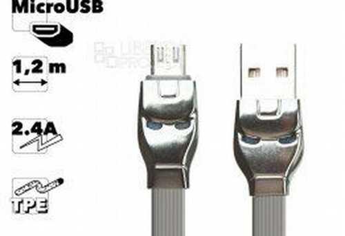 USB кабель hoco U14 Steel Man microusb, LED, 1м, T