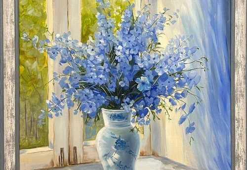 Картина маслом "Букет синих цветов" 80х60