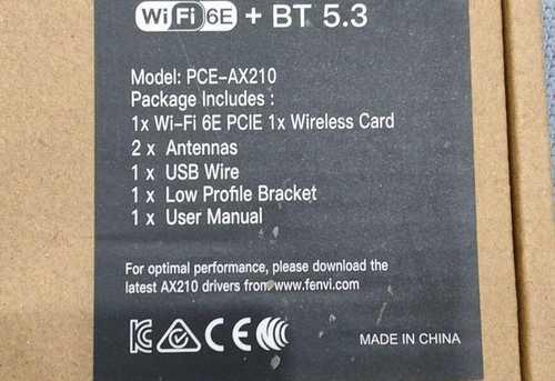 Wi-Fi адаптер Fеnvi Wi-Fi 6Е Intеl aх210 + bт 5.3