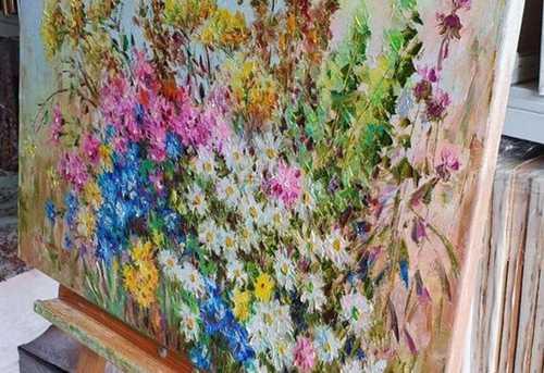 Картина маслом на холсте цветы ромашки 50х70