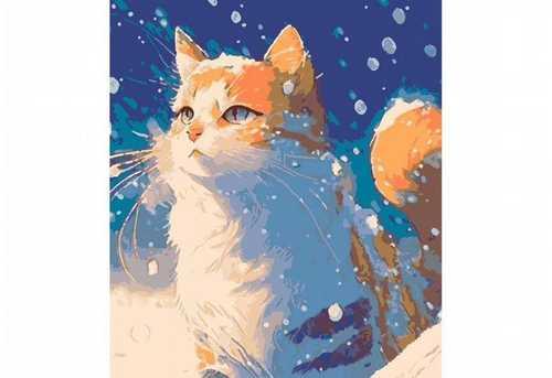 Картина по номерам 40x50 Кошечка в снегу Новый год