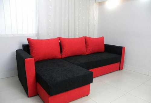 Угловой диван "Черный-красный "