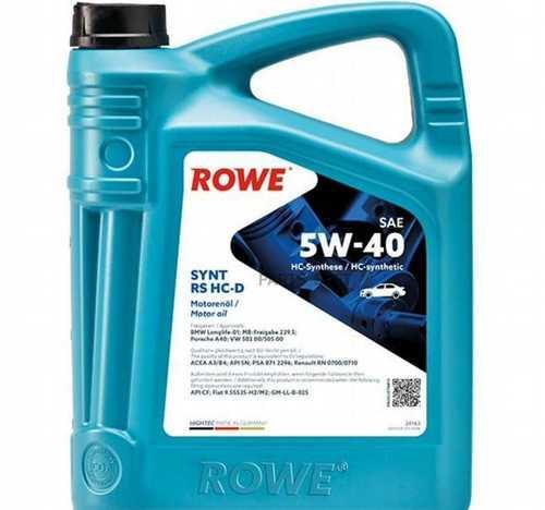 Rowe 20163005099 Масло моторное синтетическое 5W40 rowe Hightec RS SAE HC-D, 5л