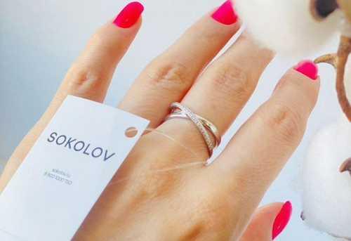 Новое серебряное кольцо с фианитом sokolov(бирка)