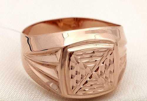 Золотое кольцо широкое алмазная грань печатка