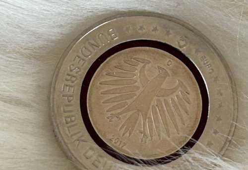 Монета серебро 5 евро