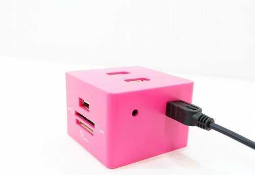 Универсальный USB-хаб + Card Reader combo розовый