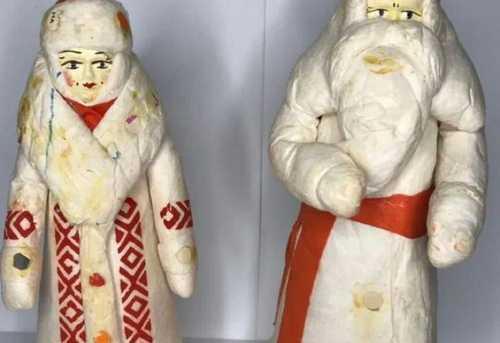Дед мороз и снегурочка из ваты СССР
