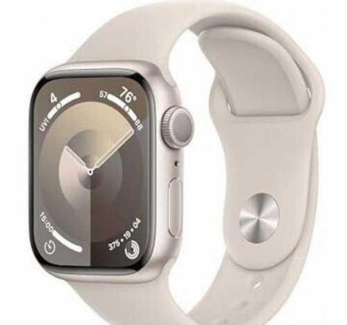 Часы Apple Watch Series 9 45mm Aluminium Case with Sport Band MR973, Starlight M-L