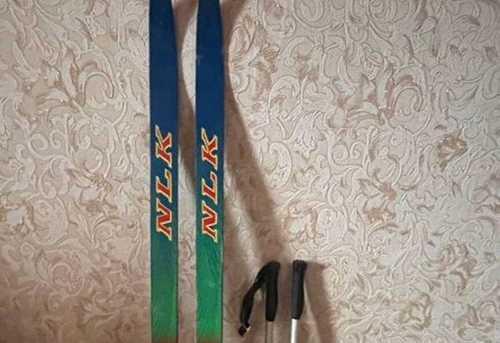 Лыжи беговые деревянные детские 150 и ботинки 33