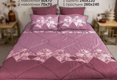 Комплект постельного белья Евро с одеялом розовый