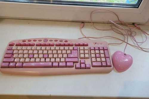 Клавиатура и мышь розовая сердце pink
