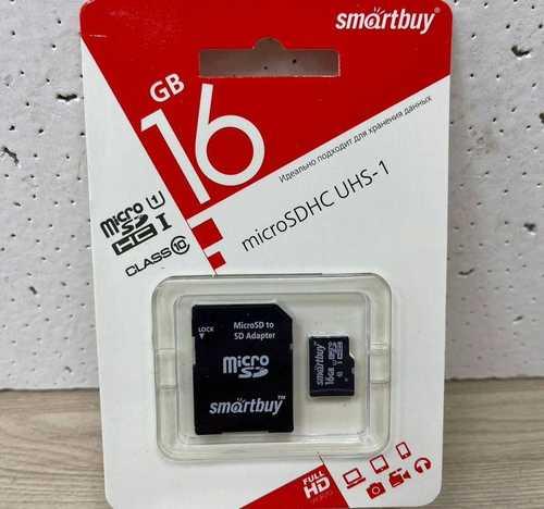 Карта пямяти MicroSD 16Gb SmartBuy Class 10 с адаптером