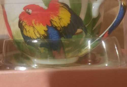 Чайная пара с попугаями фарфор