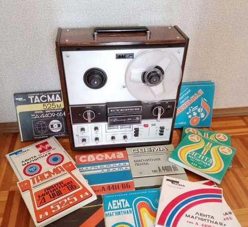 Магнитофон юпитер-202 с коллекцией муз. альбомов