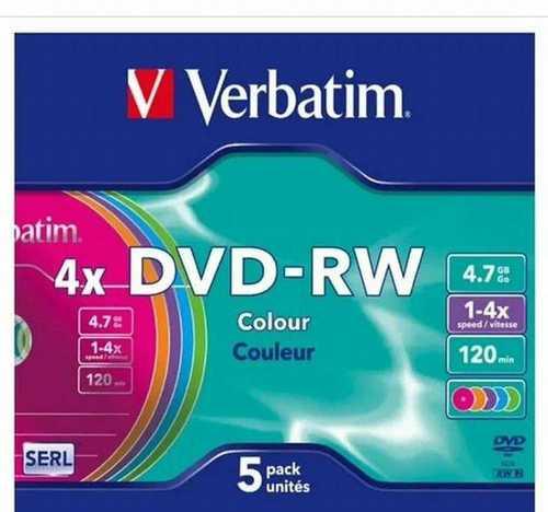 DVD-диск Verbatim DVD RW, 4.7 гб, 4x, 5 шт