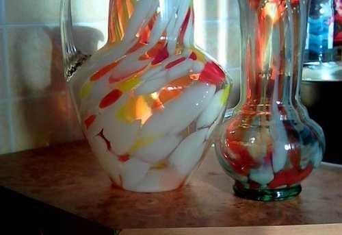 Кувшин ваза для цветов гутное стекло