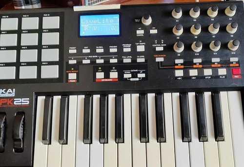 Akai MPK25 midi-keyboard, синтезатор, midi-клавиши