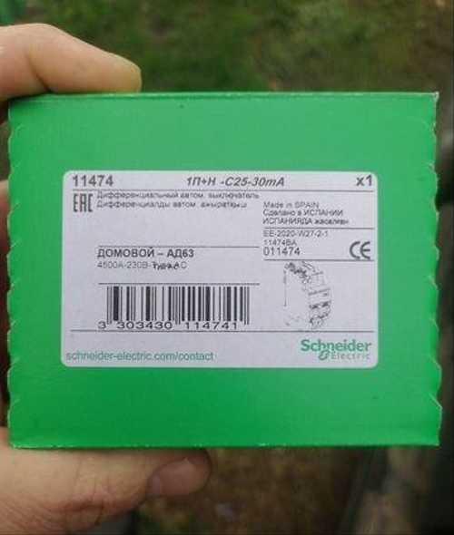 Дифф-автомат 1П+Н-С25-30мА Shneider Electric