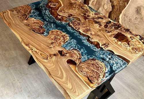 Обеденный стол из слэба с волнами