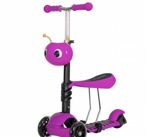 Самокат Novatrack Disco-kids Saddle для детей, трансформер, свет.колеса PU 120*90мм, розовый