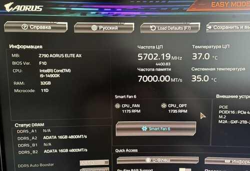 Комплект мать Z790 aorus elite ax + проц 14900k