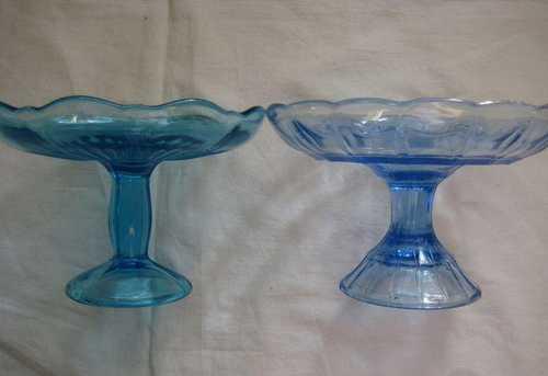 Фруктовница ваза бирюзовое и синее стекло