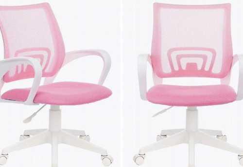 Кресло розовая сетка/ткань корпус пластик белый