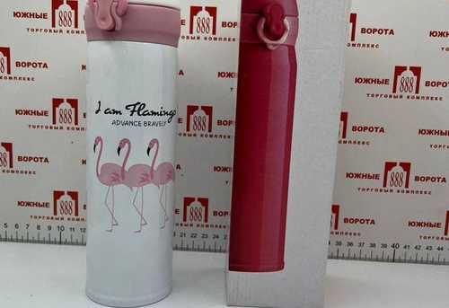 Кружка термос розовый фламинго