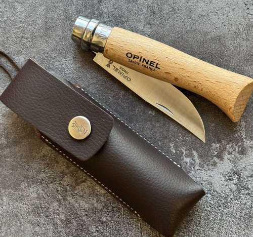 Складной нож Opinel №8 в кожанном чехле