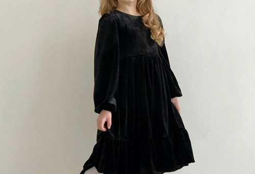 Платье бархатное миди нарядное праздничное черное