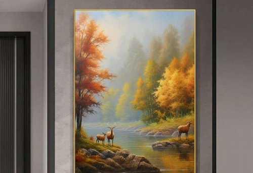 Картина маслом пейзаж с оленями