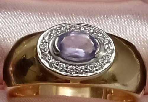 Золотое кольцо бриллианты природный аметист 585 пр