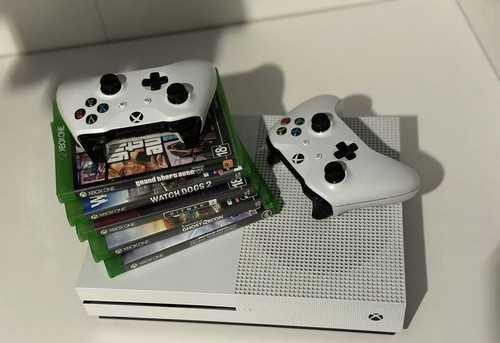 Xbox one s 2 геймпада 1tb белый + игры