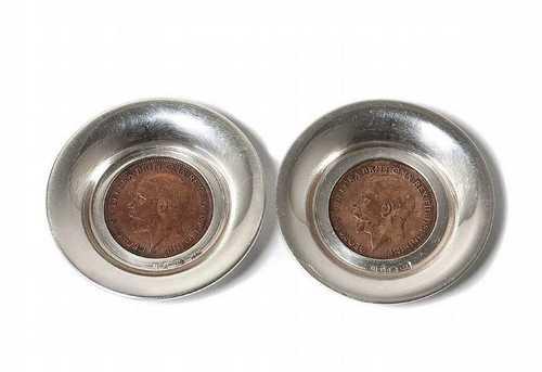 Серебряные розетки с медными монетами, 2 шт. Швеци